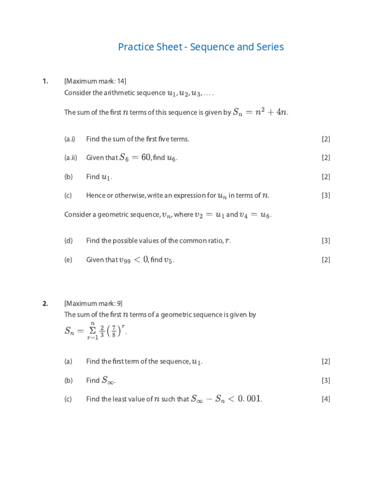 Practice Sheet - Sequence and Series - QP 1 | PDF | Series (Mathematics ...