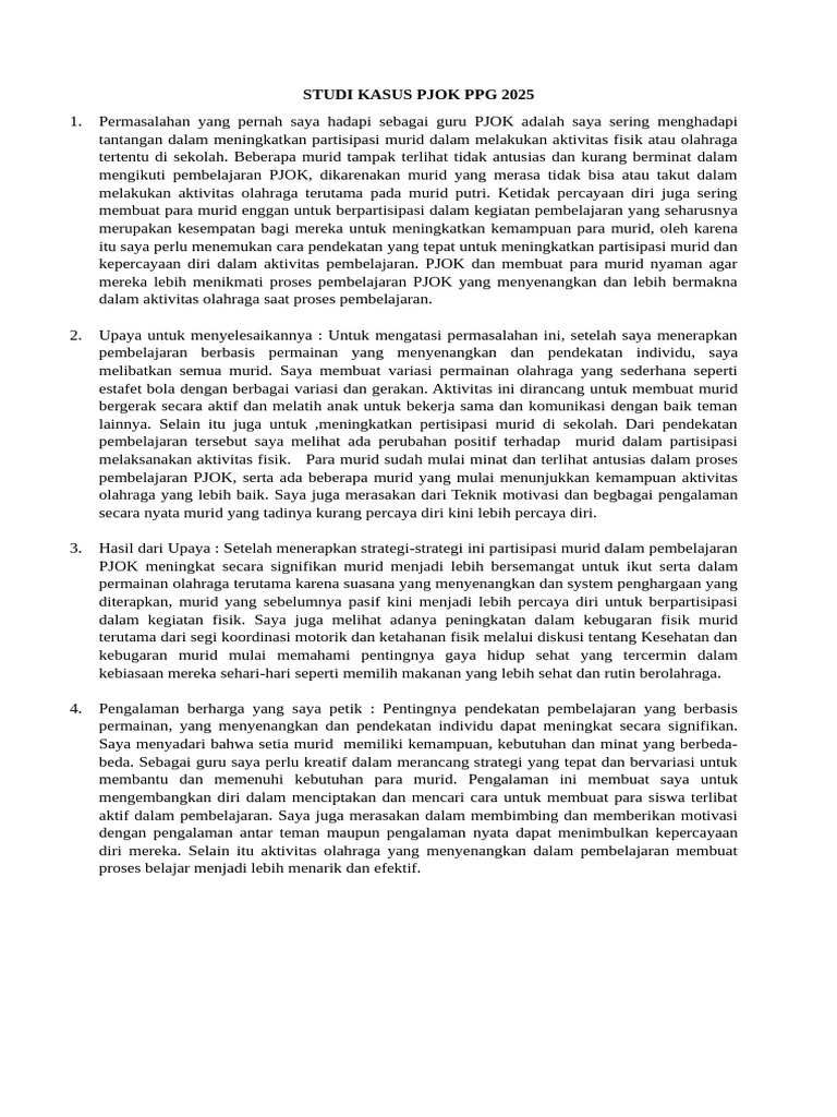 Studi Kasus Pjok PPG 2025 | PDF