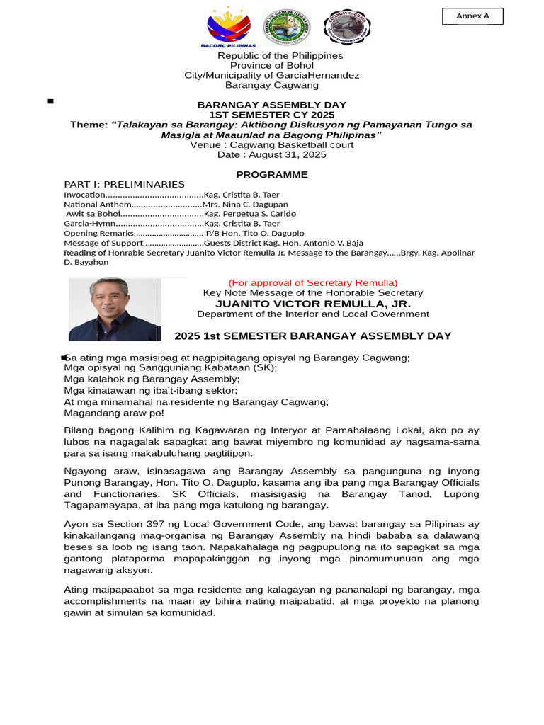 Barangay Assembly 2025 | PDF