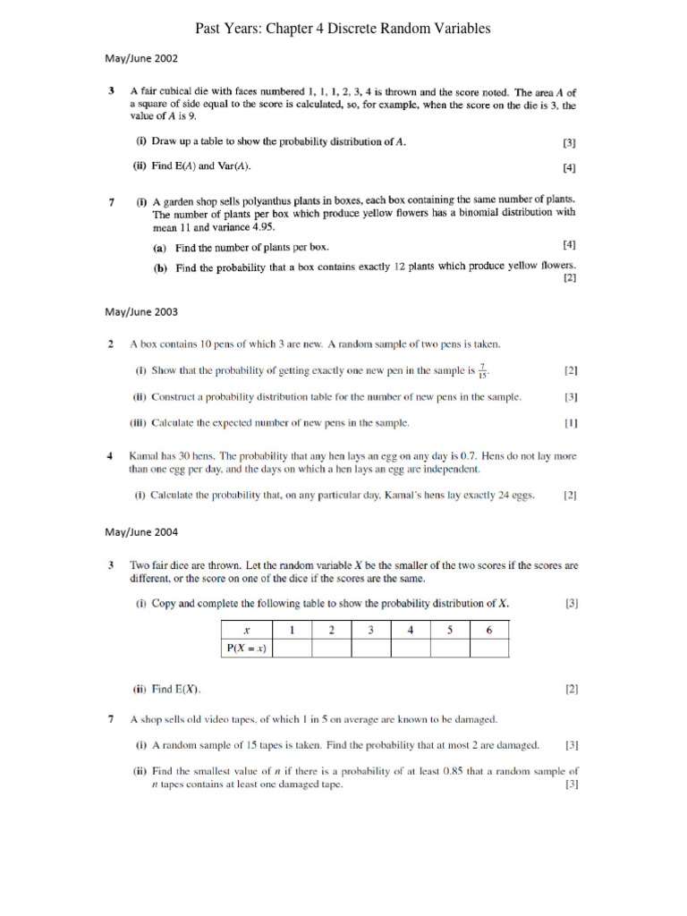 Chapter 4 Discrete Random Variables (Past Years 2002 To 2010) - Past ...