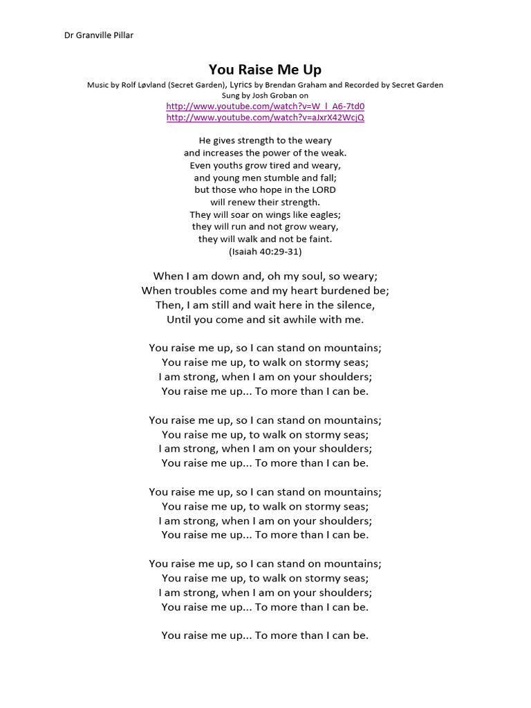 You Raise Me Up Lyrics and Meaning | PDF