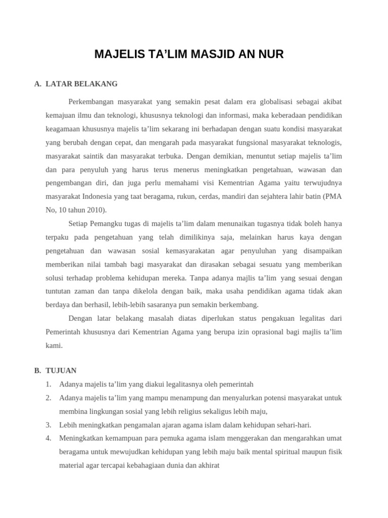 Contoh Proposal Pembentukan Majelis Taklim | PDF