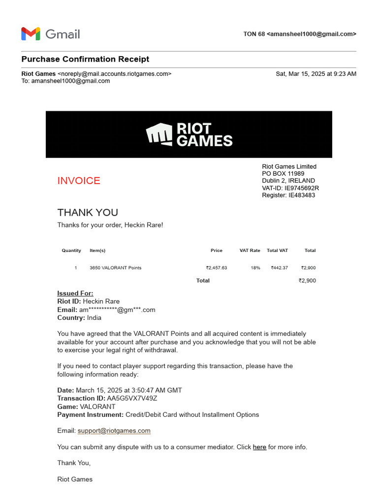 Gmail - Purchase Confirmation Receipt | PDF