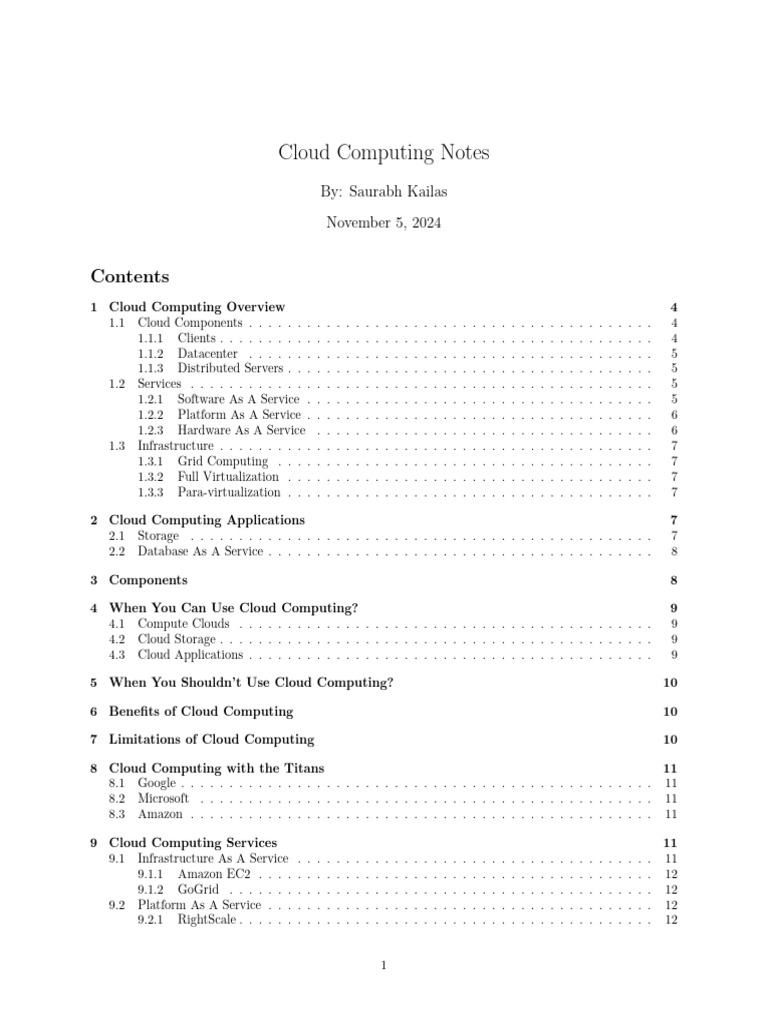 Cloud Computing Notes (1) | PDF | Cloud Computing | Software As A Service