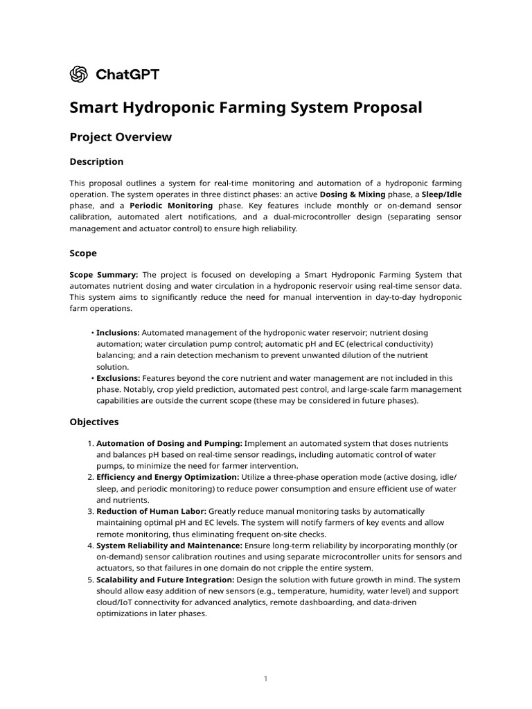 Smart Hydroponic Farming System Proposal | PDF | Automation ...
