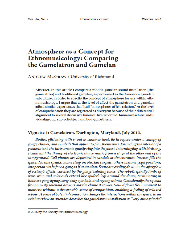 Atmosphere As A Concept For Ethnomusicology Comparing The Gamelatron ...