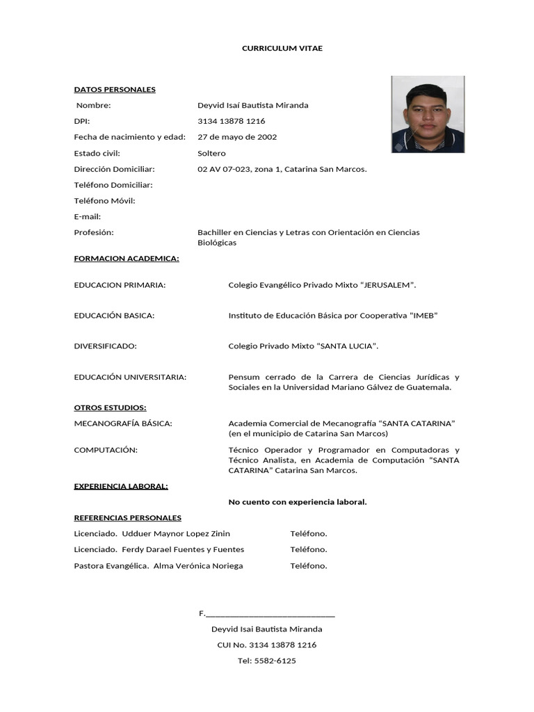 Cirriculum Vitae Deyvid 2025. Min | PDF