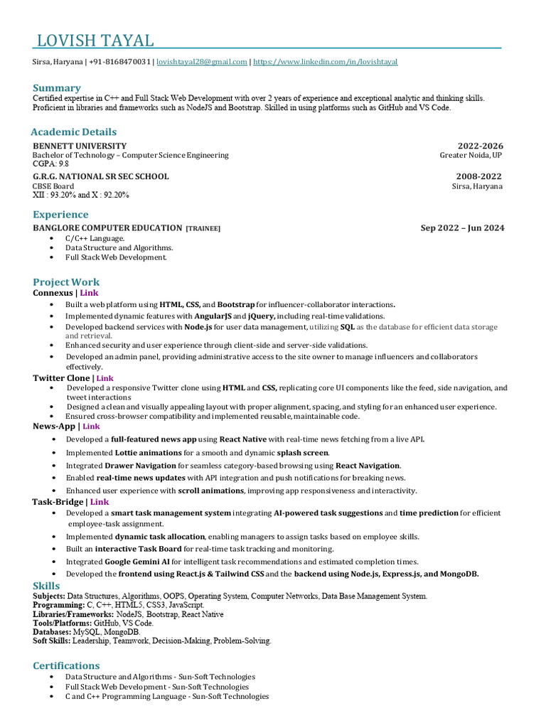 Lovish Resume Final LOVISH TAYAL | PDF | Web Development | Software