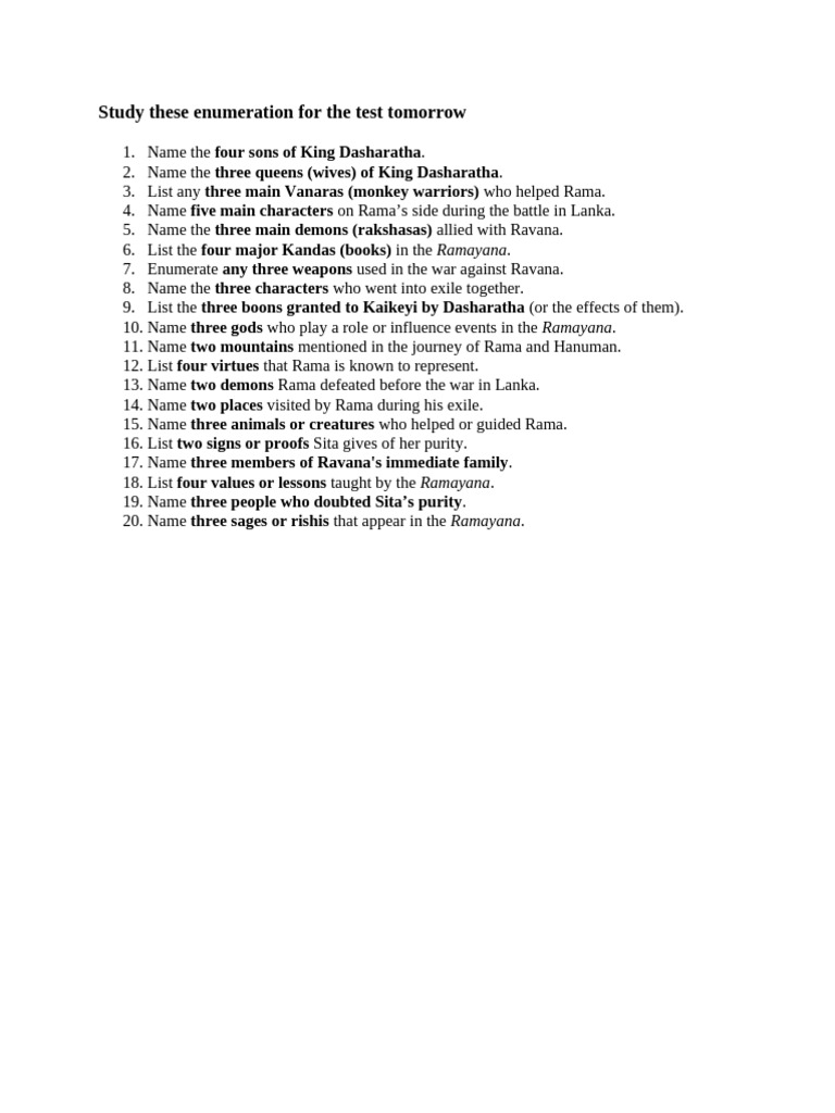 Study These Enumeration For The Test Tomorrow | PDF