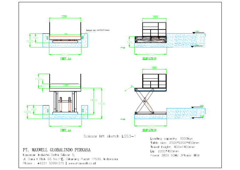 Scissor Dock Lift Sketch Drawing LGS3-1 2.5x2 | PDF