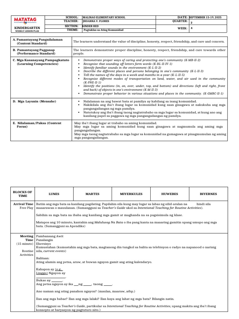 LE Kindergarten Q2 Week4 | PDF
