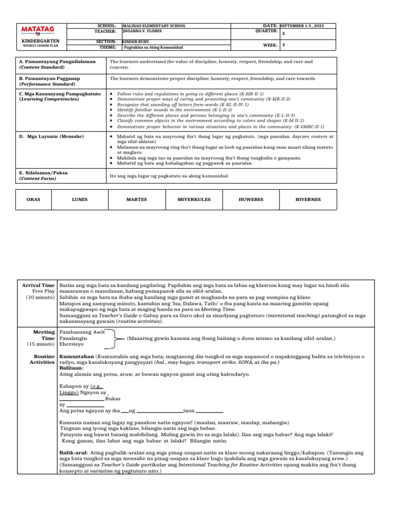 LE Kindergarten Q2 Week-2 | PDF