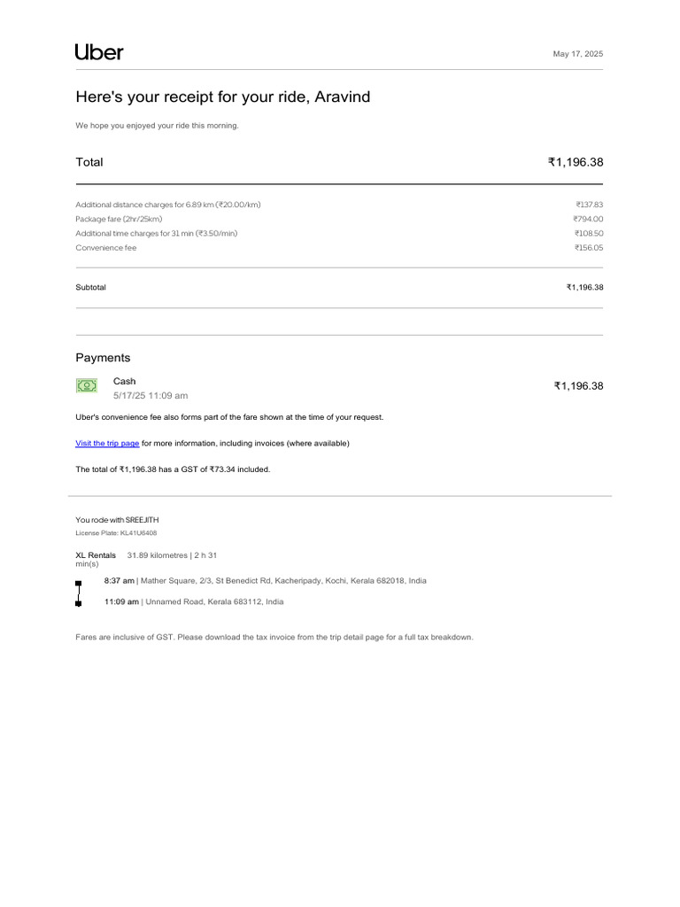 Uber Receipt - 17may2025 - 110948 | PDF