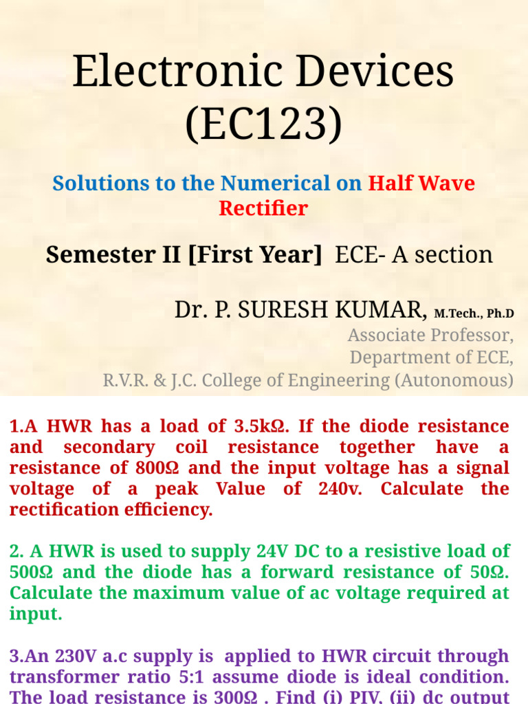 Half-Wave Rectifier Solutions Guide | PDF
