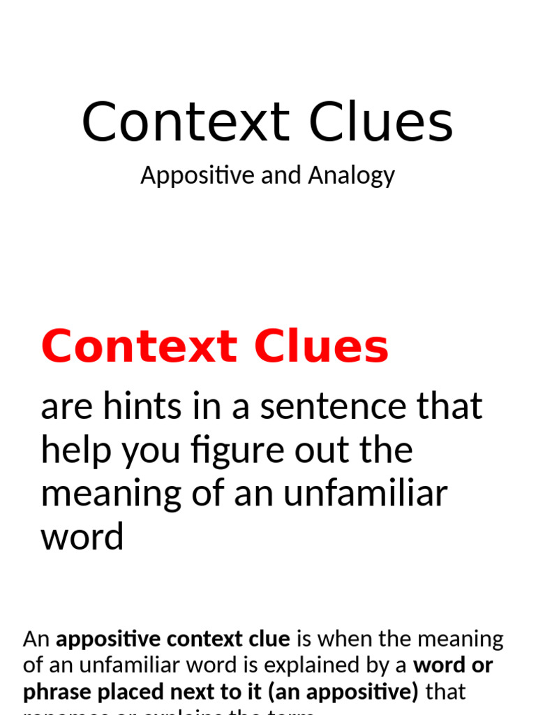 English 5 - Context Clue - Appositive and Analogy | PDF