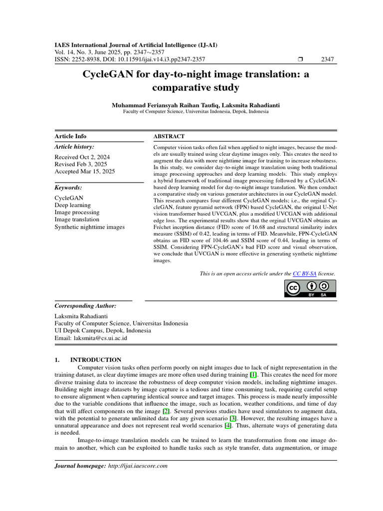 CycleGAN For Day-To-Night Image Translation: A Comparative Study | PDF | Image Segmentation ...