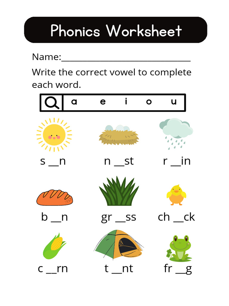 Phonics Vowel Completion Worksheet | PDF