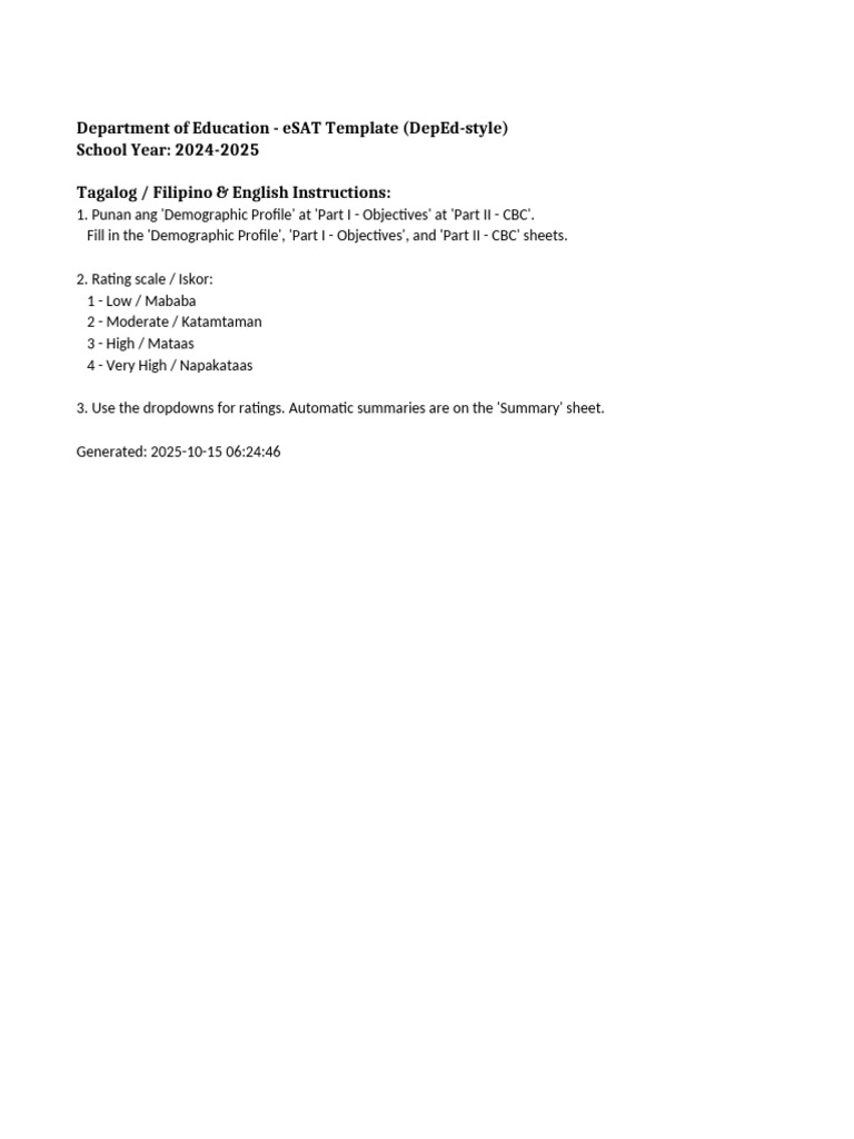 DepEd eSAT Template 2024-2025 | PDF | Educational Assessment ...