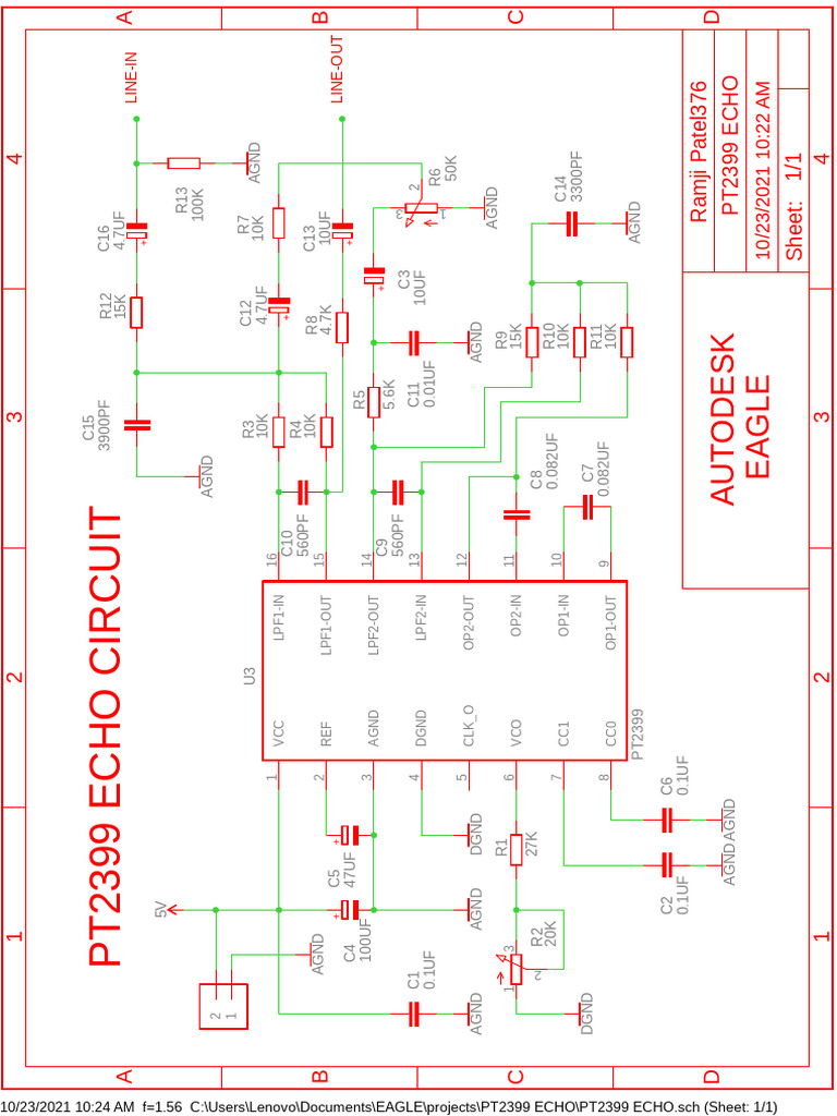 PT2399 Echo Circuit Schematic | PDF