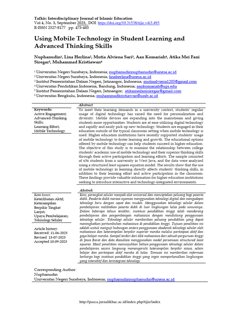 Using Mobile Technology in Student Learn | PDF | Validity (Statistics ...