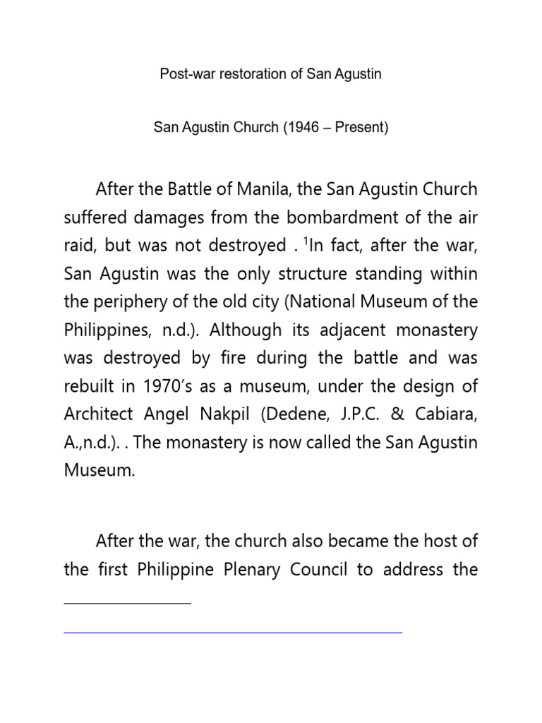 Post-War Restoration of San Agustin Church (RAPHAEL) | PDF | Philippines