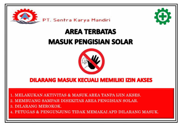 Safety Sign Area Tanki Solar | PDF