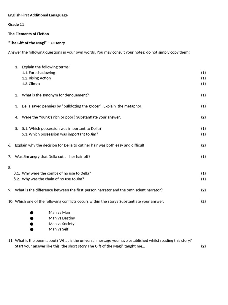 The GIft of The Magi Questions | PDF