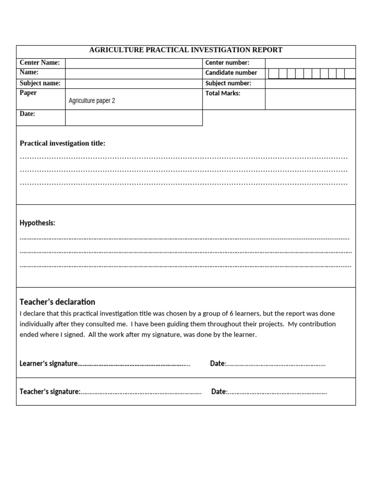 Agriculture Practical Investigation Report | PDF