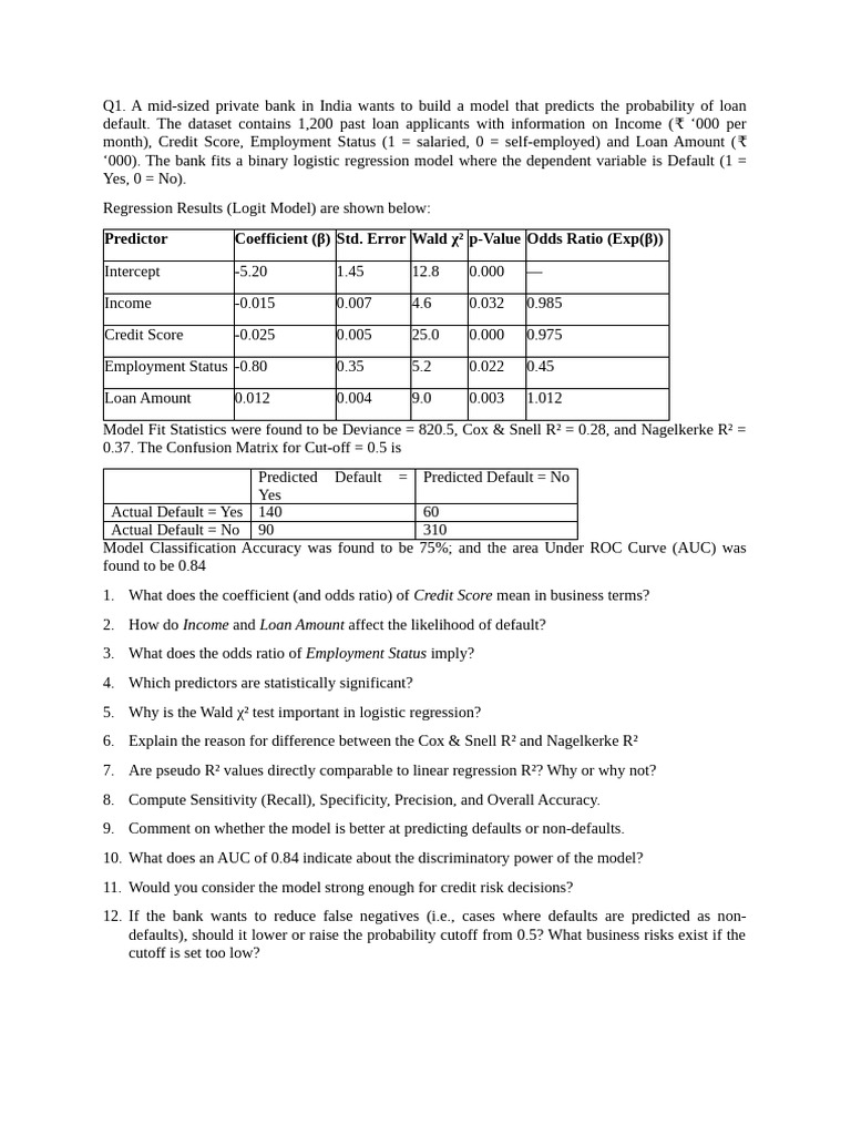 ASM Sample Question | PDF | Logistic Regression | Regression Analysis