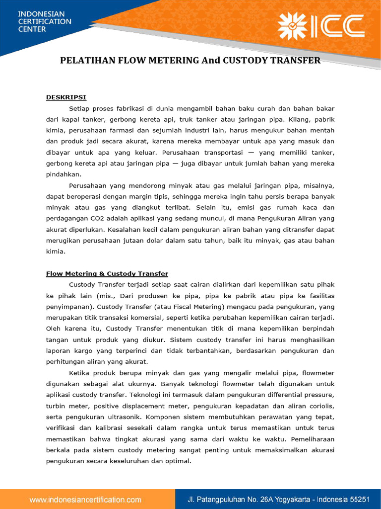 Pelatihan Flow Metering dan Custody Transfer | PDF