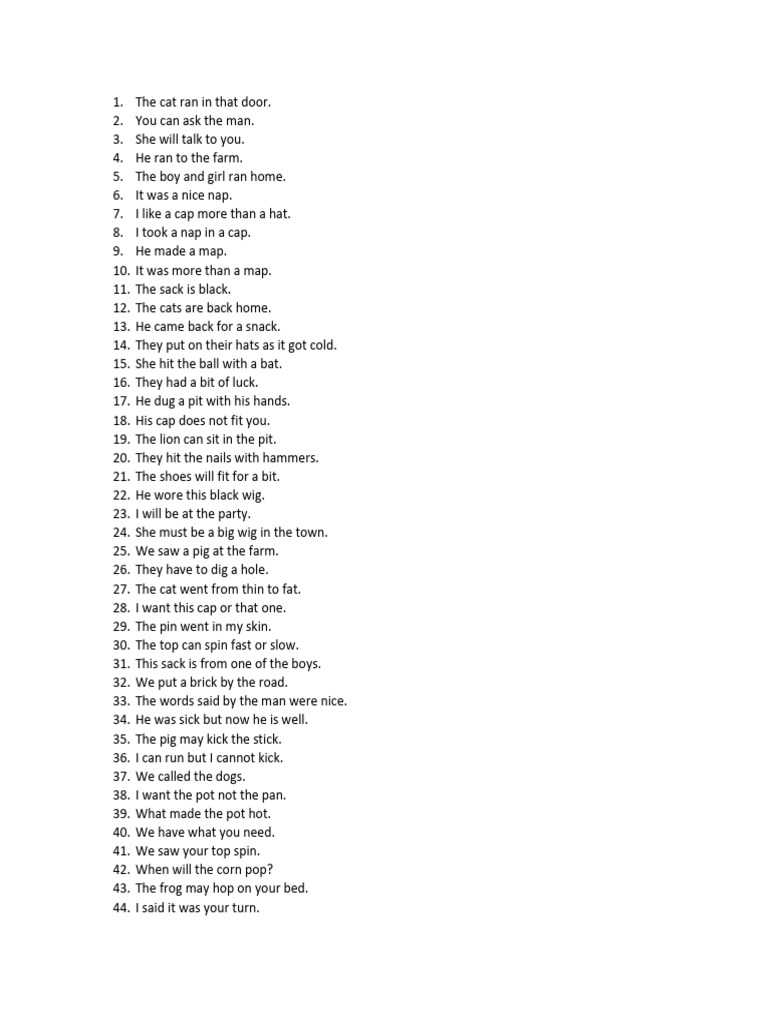 Grade 1 Dictation Sentences | PDF