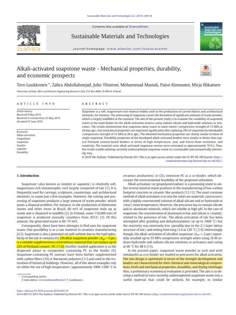 Alkali-Activated Soapstone Waste Study | PDF | Cement | Sodium Hydroxide