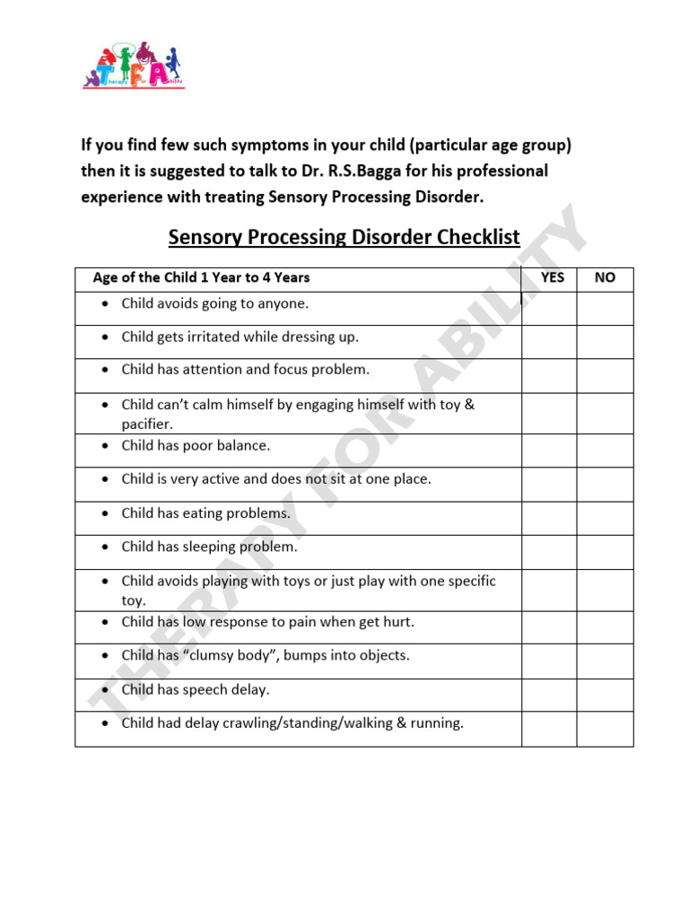 Sensory Processing Disorder Symptoms Checklist | PDF