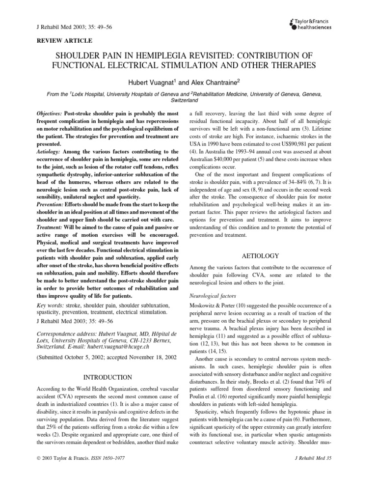 Shoulder Pain in Hemiplegia: Treatment Insights | PDF | Shoulder ...