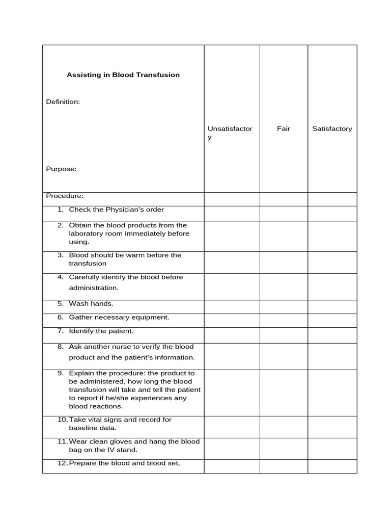 Checklist Blood Transfusion | PDF