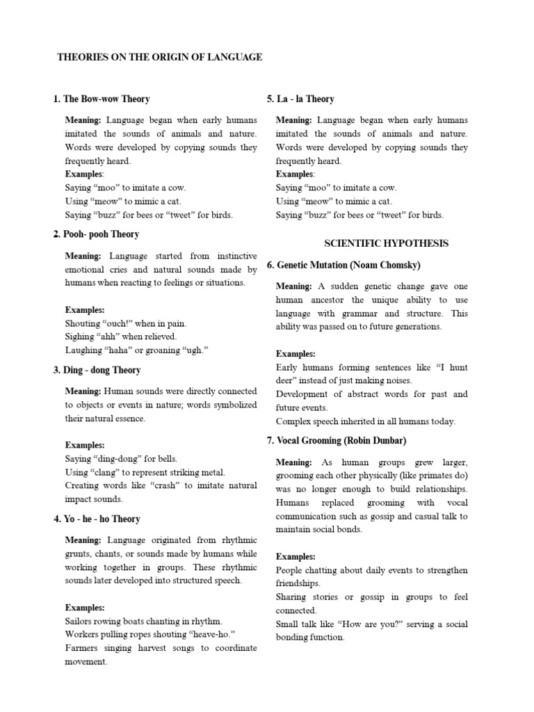 Theories on Language Origins Explained | PDF | Origin Of Language ...