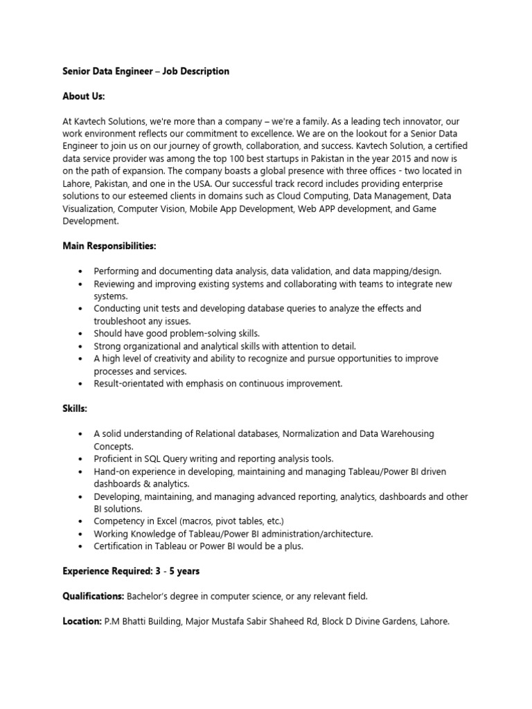 Senior Data Engineer - JD | PDF