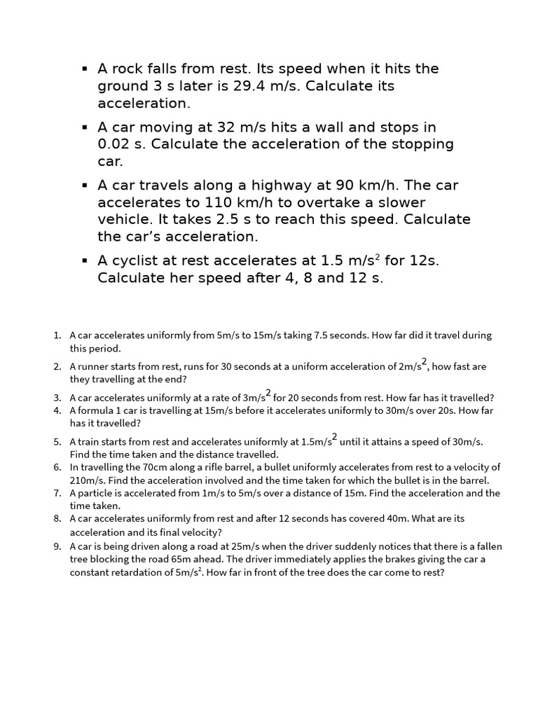 SUVAT Questions Physics For Year 9 | PDF