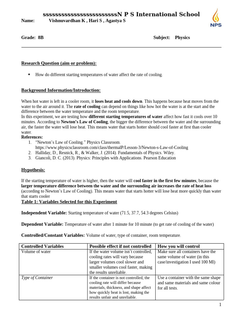 Middle School Science Investigation Template | PDF | Heat Transfer | Heat