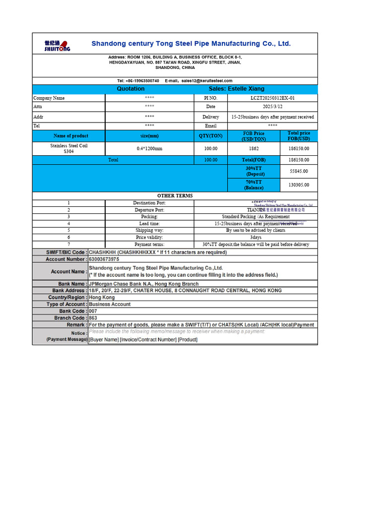 Stainless Steel Coil Quotation (FOB) 2025 (2025!03!12 00-00-44) | PDF