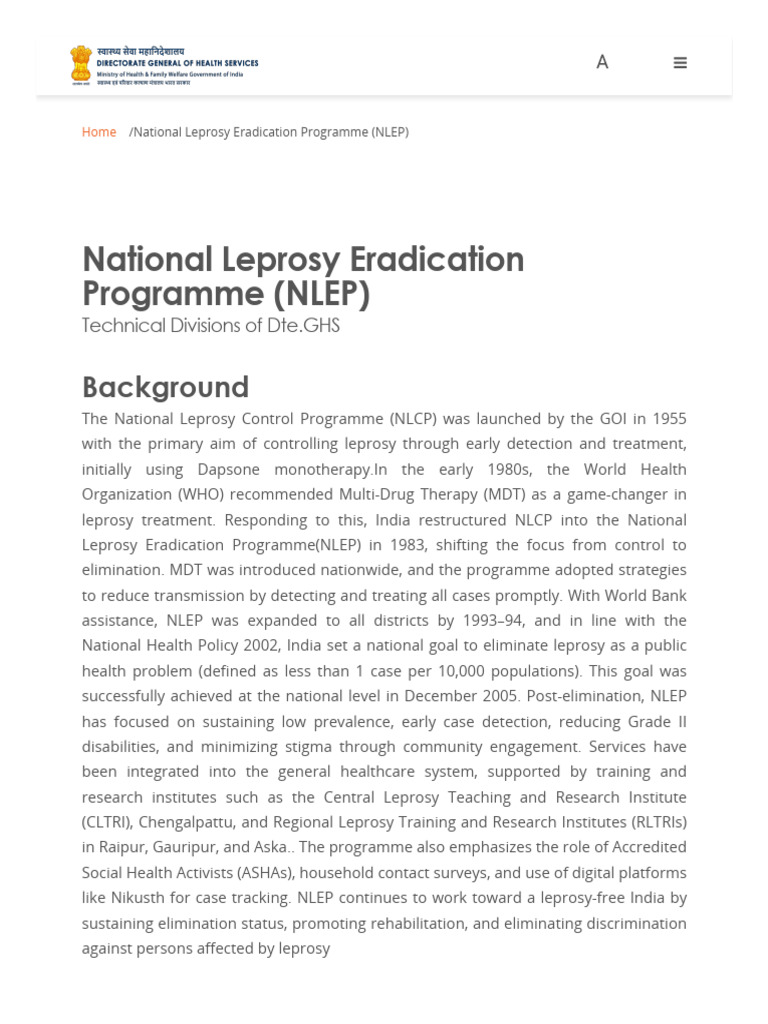 National Leprosy Eradication Programme Overview | PDF | Leprosy ...