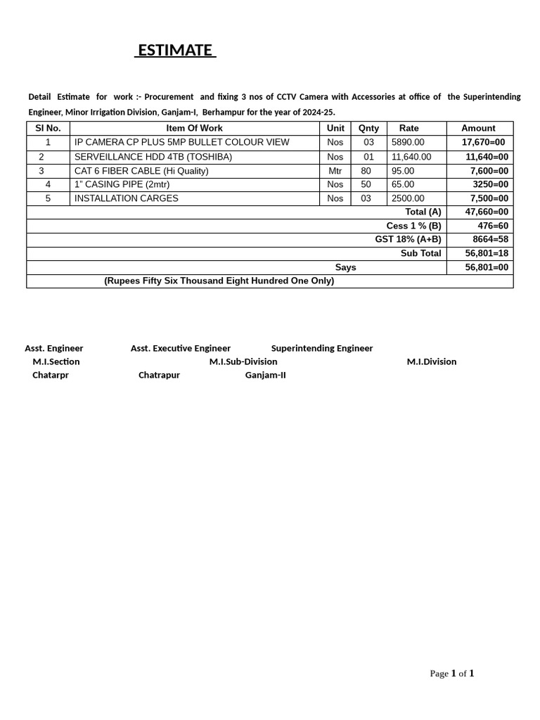 CCTV Estimate-2 G-1 | PDF