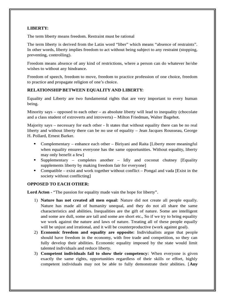 Equality and Liberty Relationship | PDF | Liberty | Egalitarianism