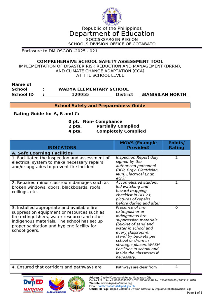 School Safety Assessment Tool for DRRM | PDF | Emergency Management