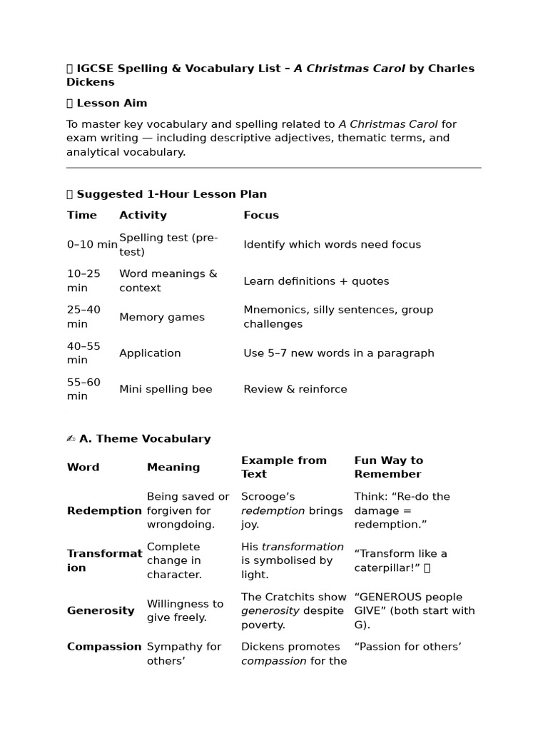 A Christmas Carol Spelling Guide | PDF | Ebenezer Scrooge | A Christmas ...