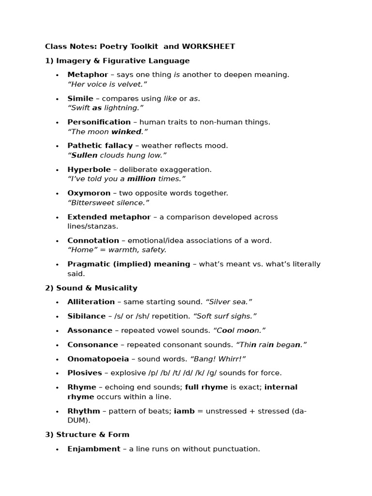 Poetry Toolkit: Devices & Techniques | PDF | Poetry | Rhyme