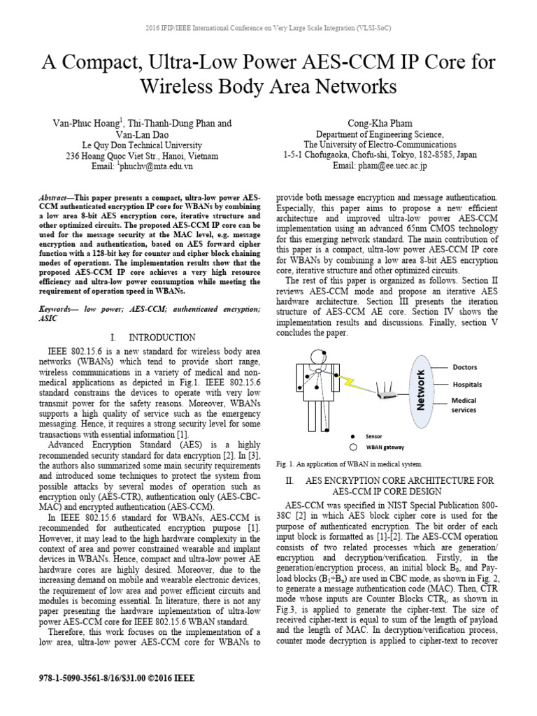 Ultra-Low Power AES-CCM IP Core | PDF | Encryption | Computing