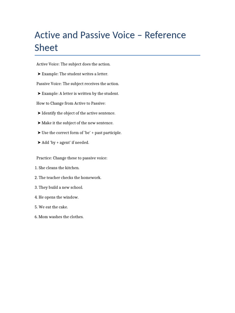 Active Passive Reference and Practice | PDF