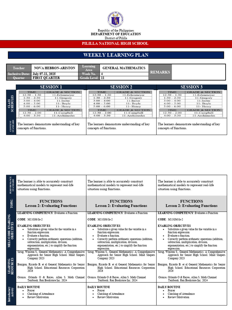 Week 4 FUNCTIONS Evaluating Functions | PDF | Function (Mathematics) | Multiplication