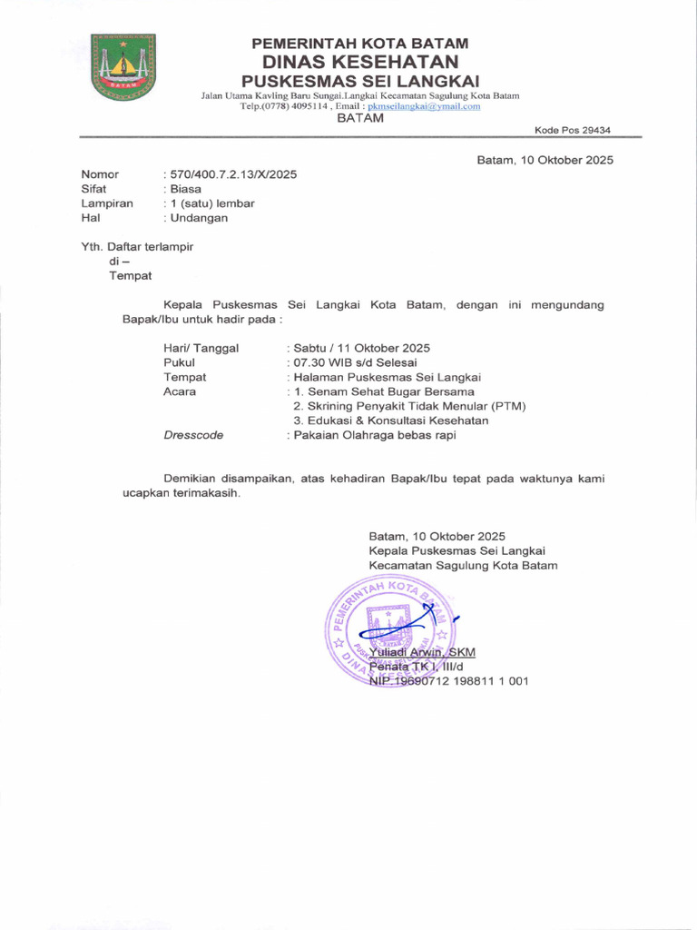 Undangan Senam Bersama PKM Sei Langkai20251010 - 11163500 | PDF